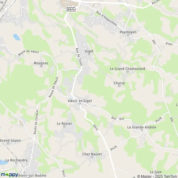 Plan Voeuil-et-Giget : carte de Voeuil-et-Giget (16400) et infos pratiques