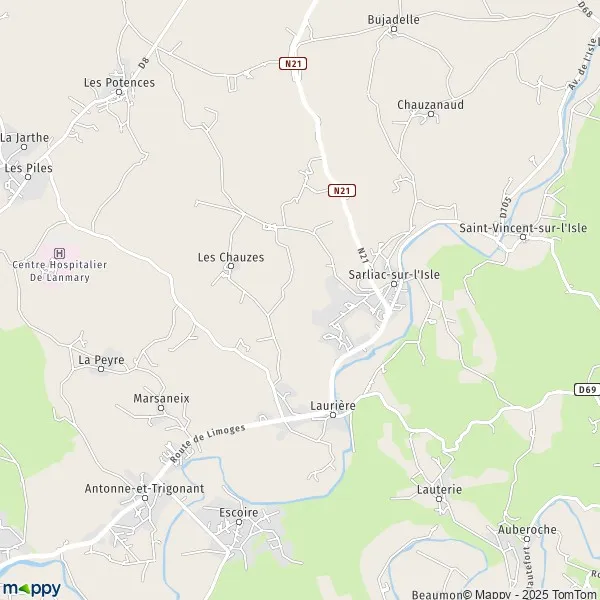 Plan Sarliac-sur-l'Isle : carte de Sarliac-sur-l'Isle (24420) et infos pratiques