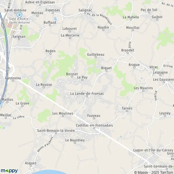 Plan La Lande-de-Fronsac : carte de La Lande-de-Fronsac (33240) et ...