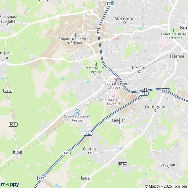 Plan Pessac : carte de Pessac (33600) et infos pratiques