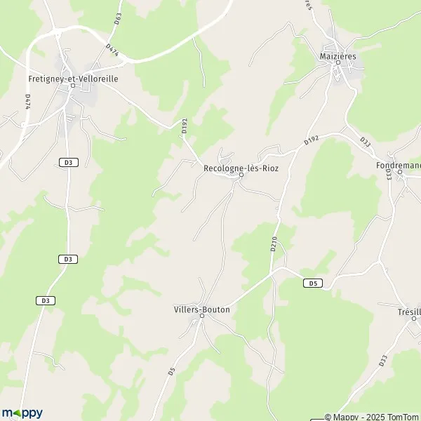 Plan Recologne-lès-Rioz : carte de Recologne-lès-Rioz (70190) et infos ...