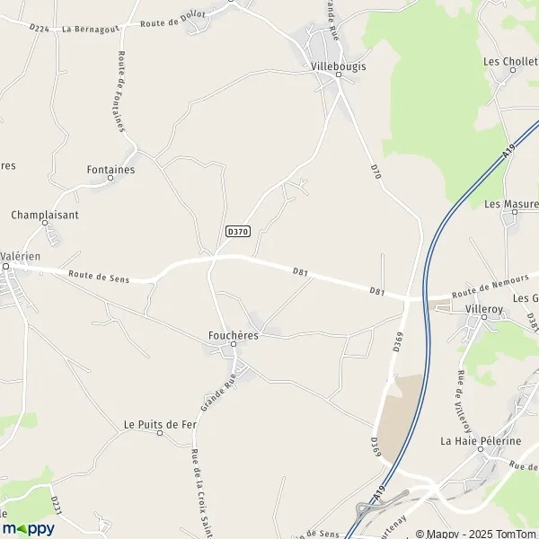 Plan Fouchères : carte de Fouchères (89150) et infos pratiques