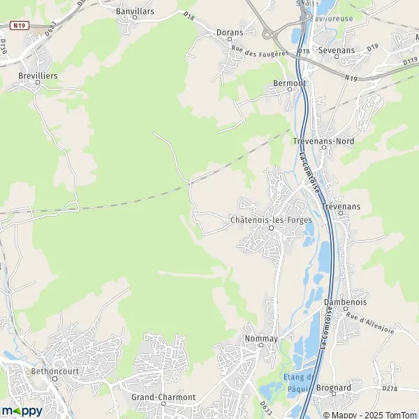 Plan Châtenois-les-Forges : carte de Châtenois-les-Forges (90700) et ...