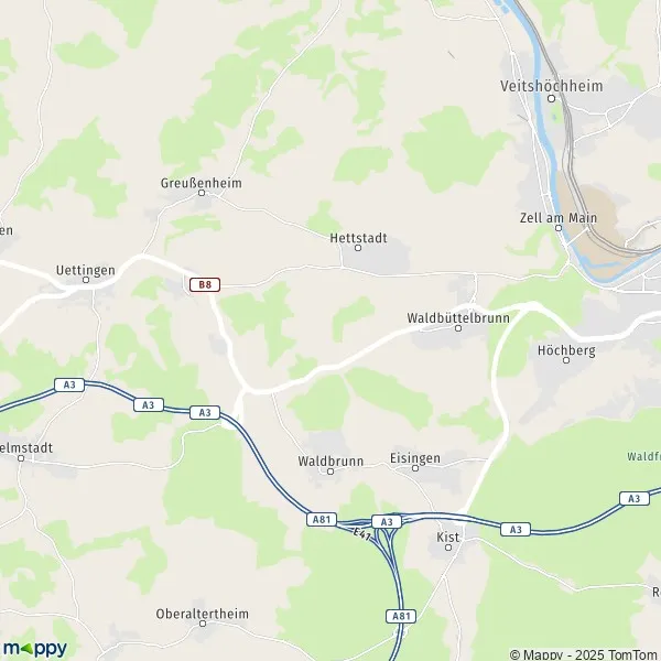 Plan Waldbüttelbrunn : carte de Waldbüttelbrunn (97297) et infos pratiques