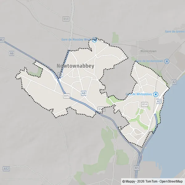 Plan Newtownabbey : carte de Newtownabbey, Antrim and Newtownabbey BT36 ...