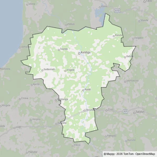 La carte du département Kuldīgas novads