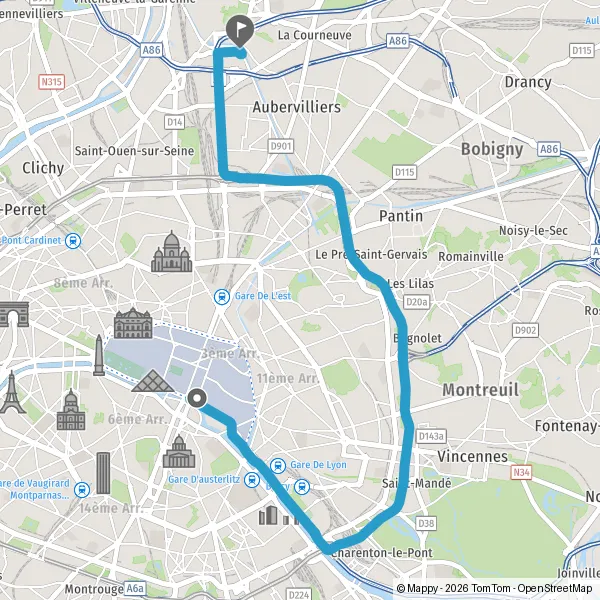 Itinéraire en voiture de Paris 75001-75116 à Avenue du Général de ...