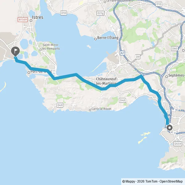 Itinéraire en voiture de Marseille 13001-13016 à Fos-sur-Mer 13270