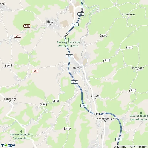 Plan Mersch : carte de Mersch (L) et infos pratiques